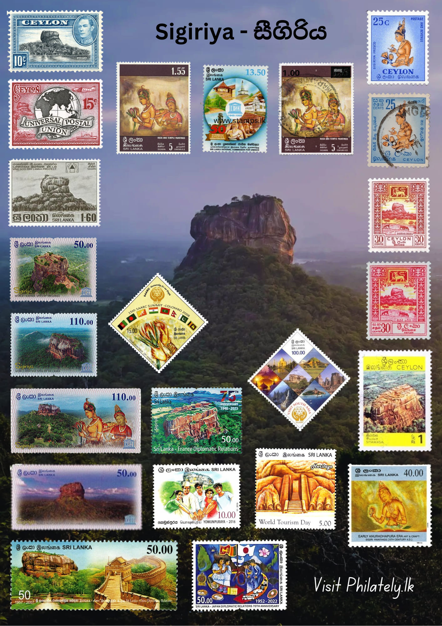 සීගිරිය (Sigiriya) නිරූපණය වන මුද්දර – Philately.lk