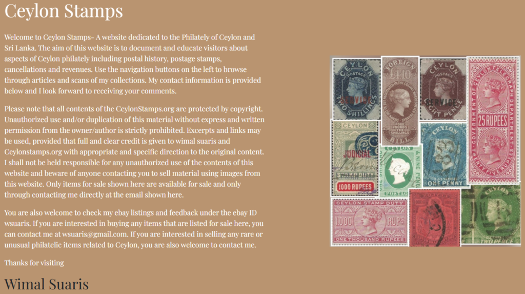 Website dedicated to Ceylon Stamps – Philately.lk